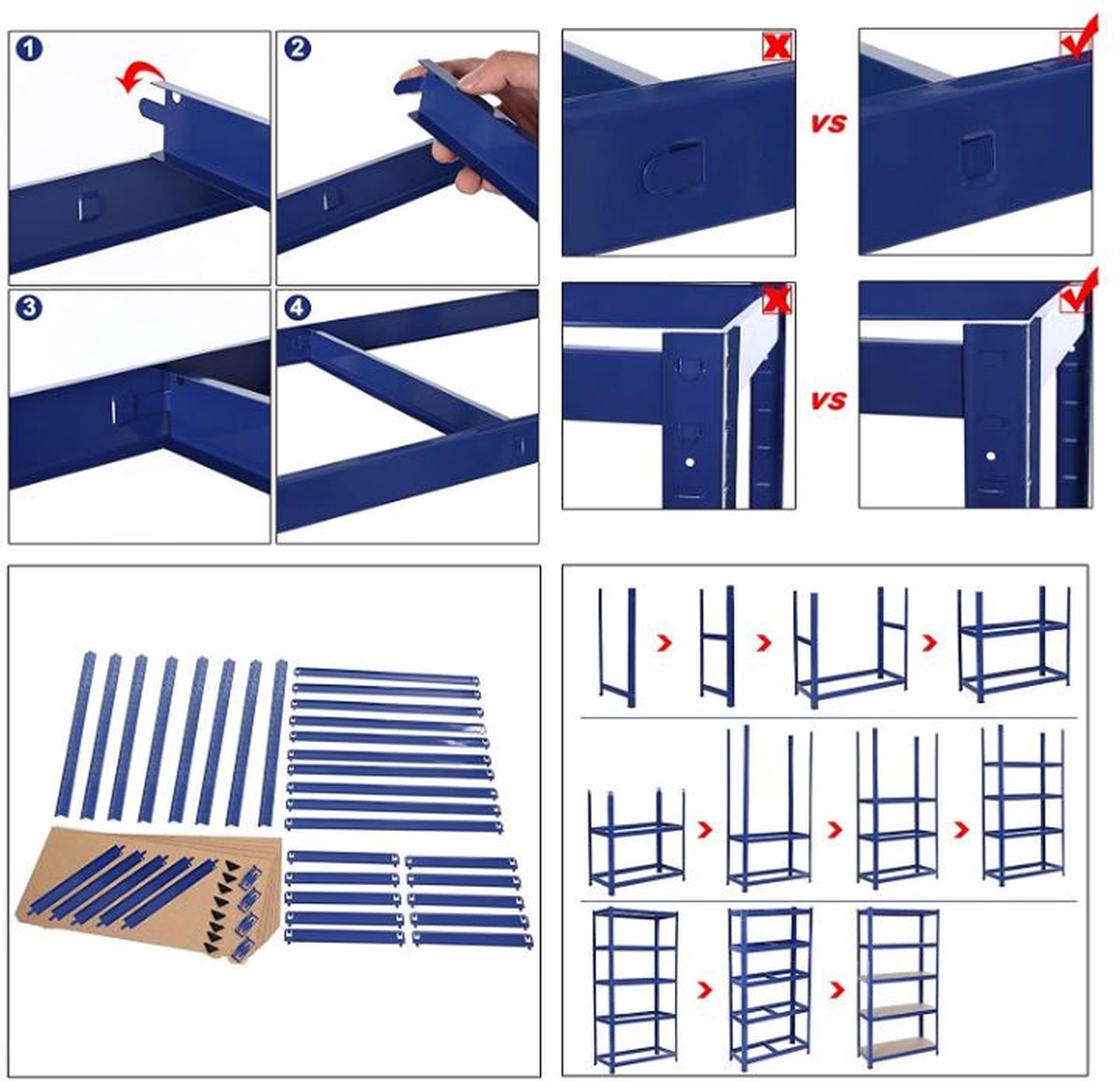 MIRA Home - Opslag kast - Garage Rekken - 5 planken - Blauw - 150 x 75 ...