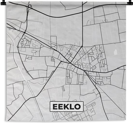 Wandkleed - Wanddoek - Zwart Wit – België – Plattegrond – Stadskaart – Kaart – Eeklo -... | bol