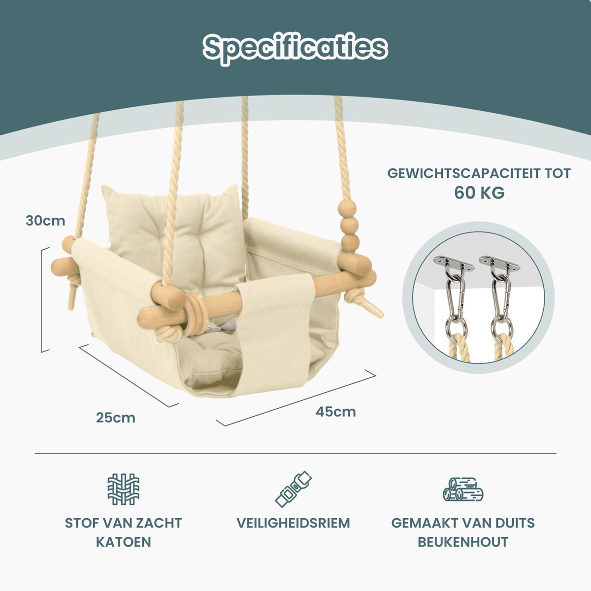 Baby Swing - Baby Schommel Beige - Kinder Schommel - Babyzitje ...