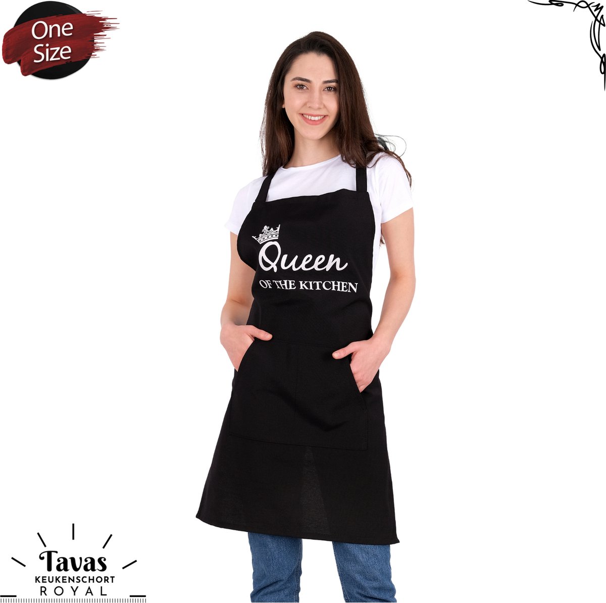 Royal Keukenschort Zwart | 60x80 cm | Queen of the Kitchen | Kookschort ...