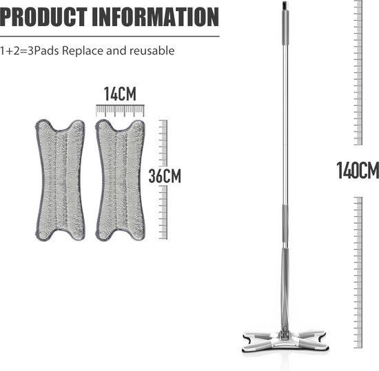 Dweil - Mop 360 - Dweilsysteem met twee Pads - Vloerwisser - Dweilset ...