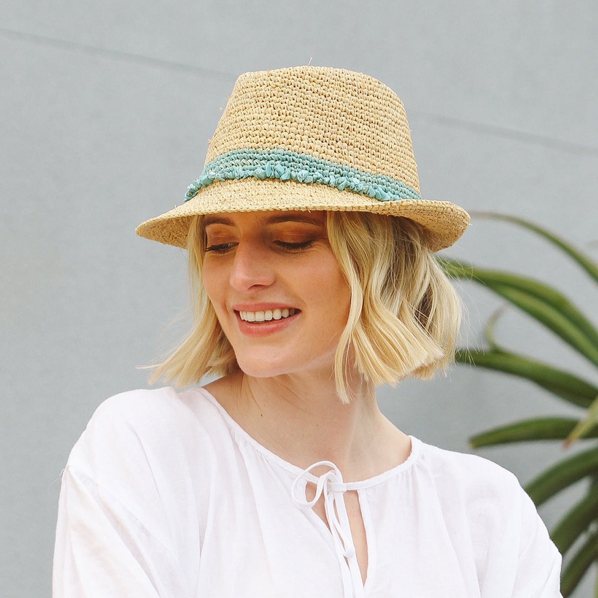 Strohoed Dames Roxy 100% Madagaskisch Raffia Trilby Hoed Zonnehoed ...