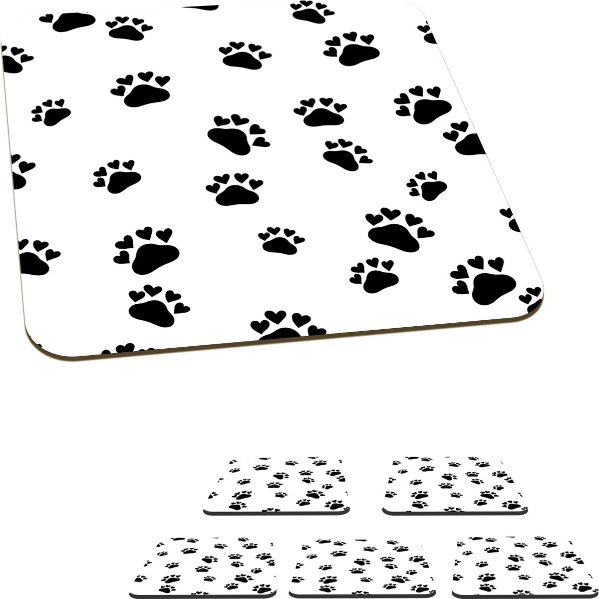 Onderzetters voor glazen - Patronen - Kat - Poten - 10x10 cm ...