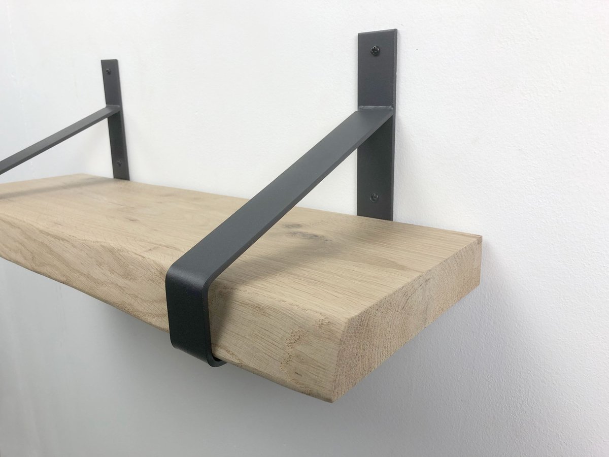 Eiken wandplank boomstam 100 x 30 cm 40mm in metalen plankdragers ...