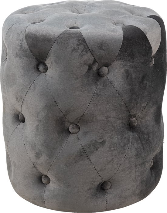Poef Ø 40*45 cm Grijs Textiel, Hout Rond Hocker Voetenbankje | bol