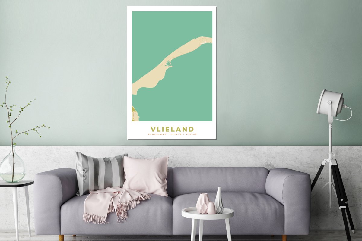 Wanddecoratie Metaal - Aluminium Schilderij - Eiland - Vlieland - Kaart ...