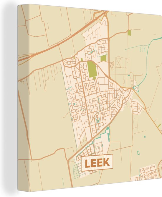 Canvas Schilderij Leek - Vintage - Plattegrond - Kaart - Stadskaart ...