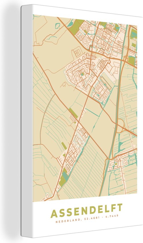 Canvas Schilderij Assendelft - Stadskaart - Vintage - Kaart ...