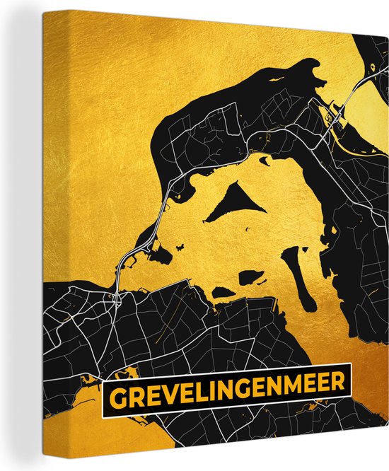 Canvas Schilderij Zeeland - Kaart - Plattegrond - Stadskaart - Goud ...