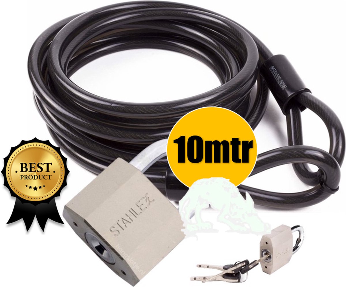 De Snuffelaar® - Kabelslot - Staalkabel dikke 8MM - 10 Meter - Met ...