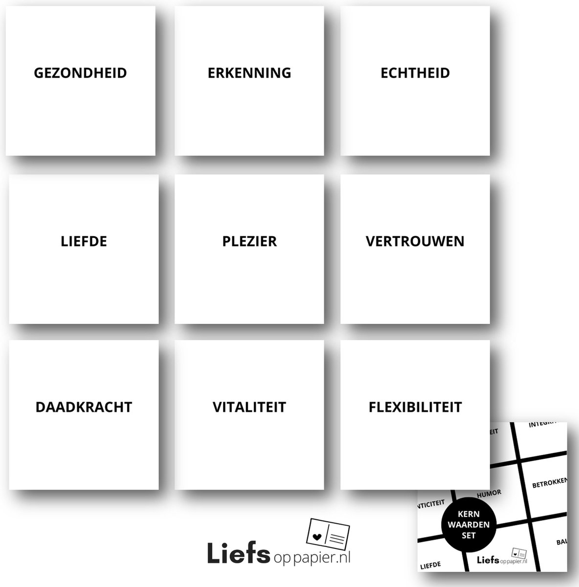 Kernwaarden set - waarden spel - coachtool - werkvorm - Liefs op papier ...