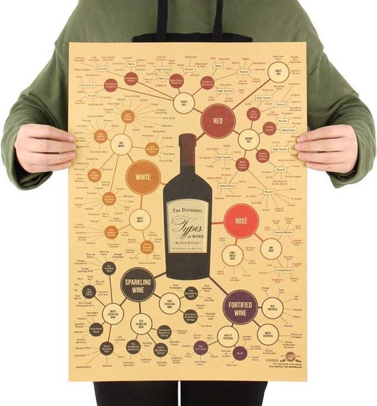 Wijn Soorten Diagram Poster 51x36cm. Uitgebreid per Kleur | bol.com