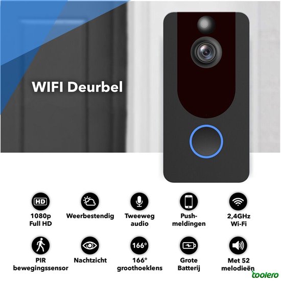 Video Deurbel met Camera en Wifi - Full HD - Draadloze Deurbel ...