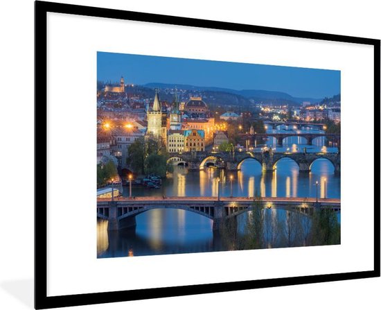 Fotolijst incl. Poster - Nacht - Praag - Bruggen - 120x80 cm ...