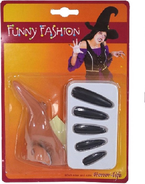 Heksen Set - Halloween - Neus En Zwarte Nagels - One Size | bol