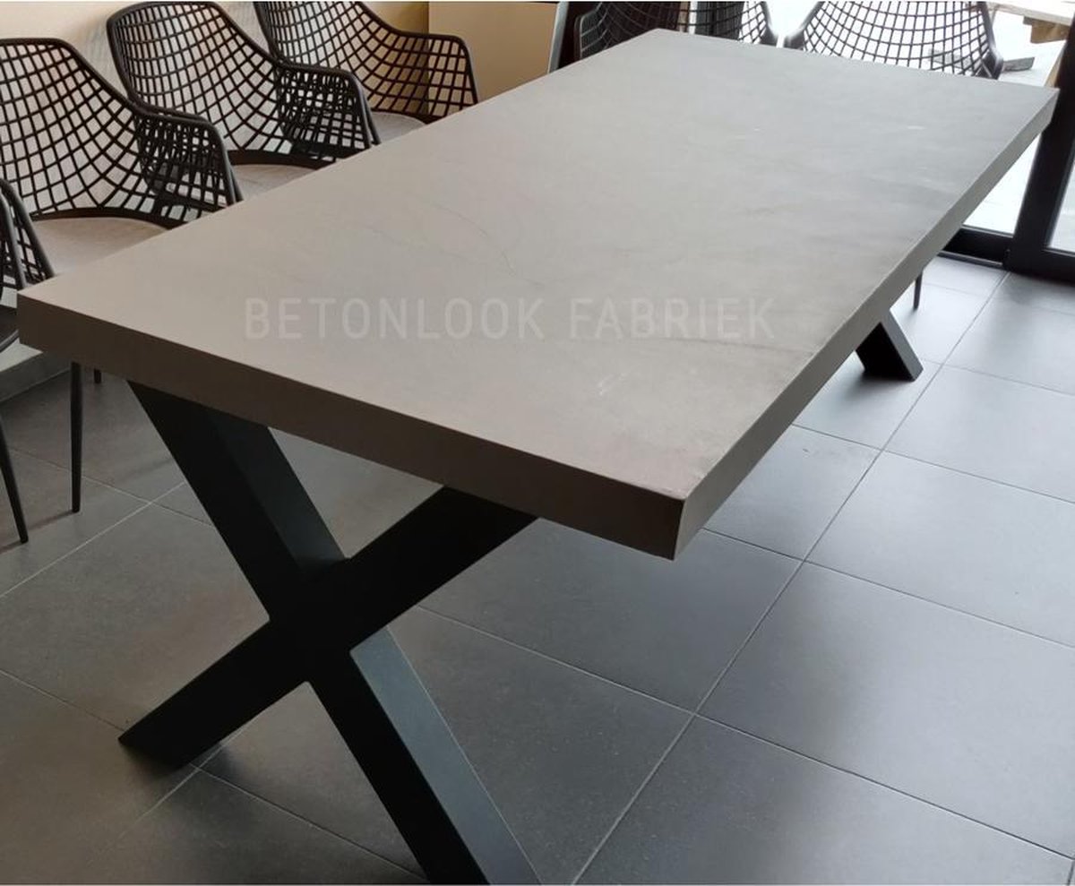 Betonlook Eettafel | Platinum Grey | 240x100cm | Stalen X-poten | Beton ...