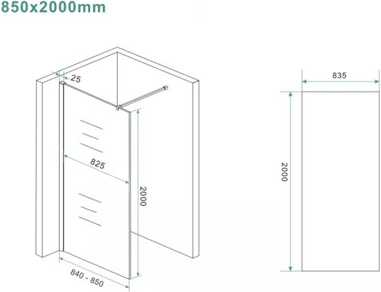Inloopdouche 8 mm Helder Glas met Verchroomde Profielen – Breedte 85 cm ...