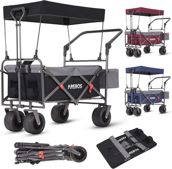 Opvouwbare Bolderkar met Dak - Handwagen met Luchtbanden - 360° Draaibare Voorwielen -... | bol
