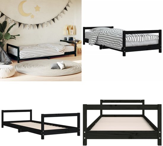 vidaXL Kinderbedframe 90x190 cm massief grenenhout zwart ...