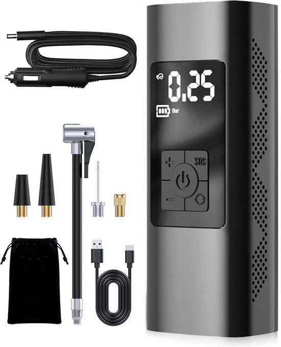 Draagbare Luchtcompressor - Elektrische Fietspomp - Elektrische Bandenpomp -... | bol