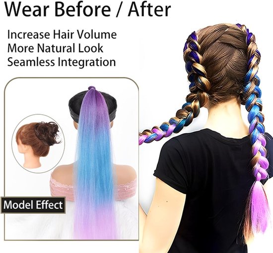 Blauw Roze Gevlochten Haar Vlecht Extensies - Synthetisch Haar voor ...
