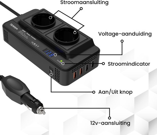 Travli Omvormer 12v 230v - Autolader - Draagbare omvormer - 2x 230V stopcontact – 4x... | bol