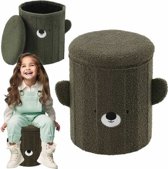 Opvouwbare poef met opbergruimte, pluche, voor kinderen, groene ...