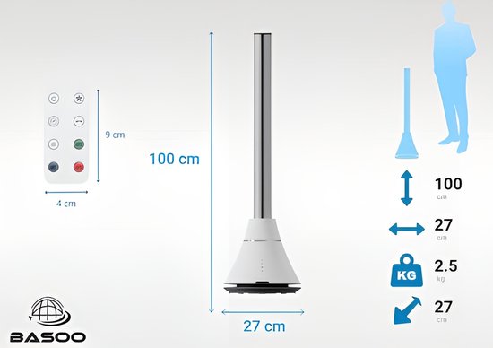 BASoo BS-7100 Bladloze ventilator en verwarming - Stil - Wit - Met ...