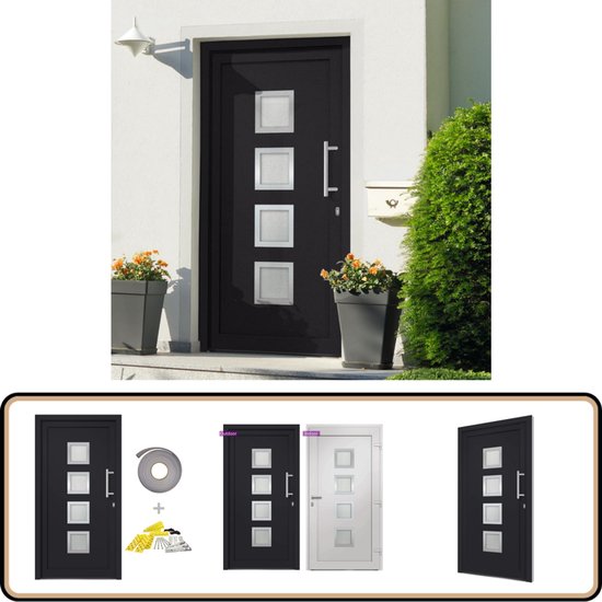 vidaXL Voordeur 98x200 cm - Antraciet PVC Deur PVC Deur - Antracitaire ...