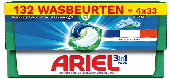 4x Ariel Alpine 3 in 1 Wasmiddel Pods 132 wasbeurten - 4 x 33 Alpine ...