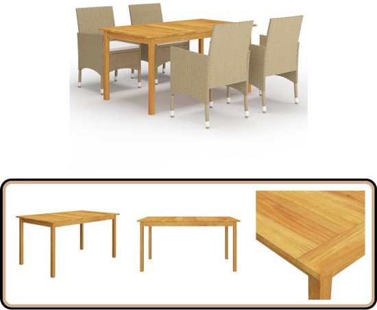 vidaXL Tuinset - 5-delig - Massief Hout - Beige Tuinstoel - Eetkamer Set - Buitentafel... | bol