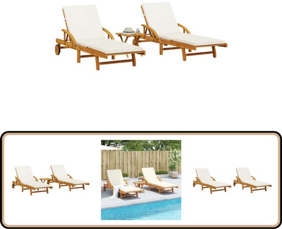 vidaXL Ligbedden Set met Tafel - Acaciahout Ligbed - Lounge Chair ...