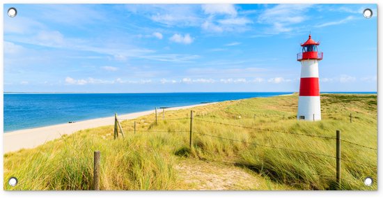Tuinposter 80x40 cm - Tuindecoratie Vuurtoren - Duinen - Strand - Zee - Zomer - Poster... | bol