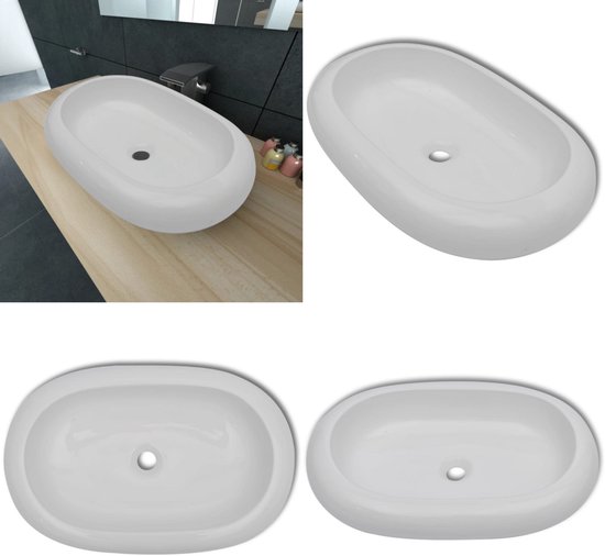 Luxe keramische wasbak ovaal 63 x 42 cm (wit) - Wasbak - Wasbakken ...