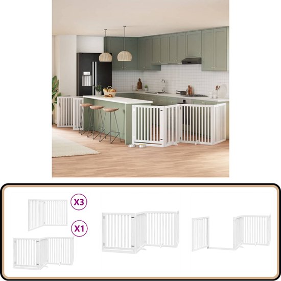 vidaXL Hondenhek inklapbaar met deur - 10 panelen - Wit Hondenhek - Hondenhekken -... | bol