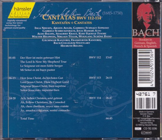 Cantatas, Kantaten BWV 112-114 - Johann Sebastian Bach - Gächinger ...