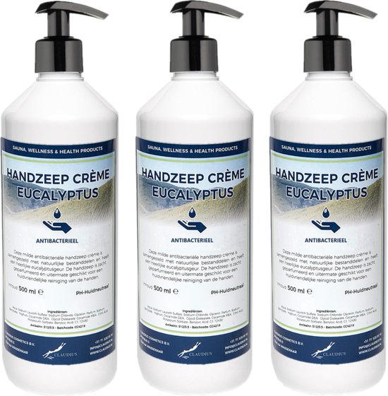 Handzeep Crème Eucalyptus 500 ml - met gratis pomp - set van 3 stuks | bol
