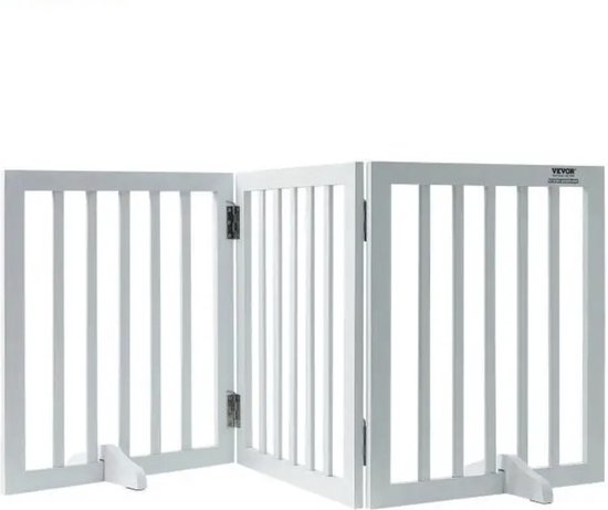 Bealive® Hondenhek - Vrijstaand - Wit - Hout - Uitklapbaar - 3 panelen - Barrie¨re -... | bol