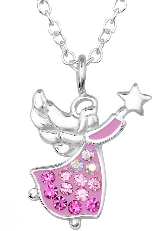 Joy|S - Zilveren engel / fee hanger - engeltje met ster - roze met roze ...