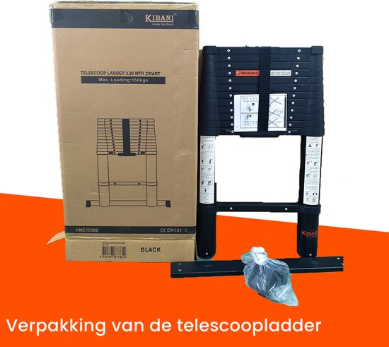 Kibani telescoopladder 3,80 meter - Zwart - Softclose ...