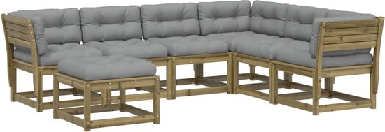 vidaXL Loungeset - 7-delig - Inclusief Kussens - Grenenhout | bol