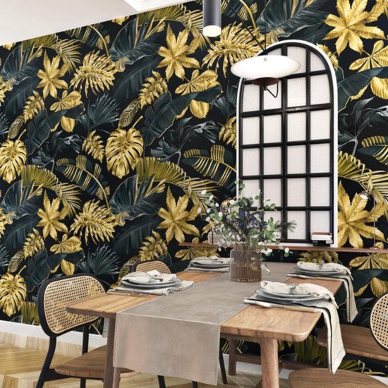 Zelfklevend Jungle Behang - Luxe Design - Goud/Zwart - Afmetingen 60 x ...