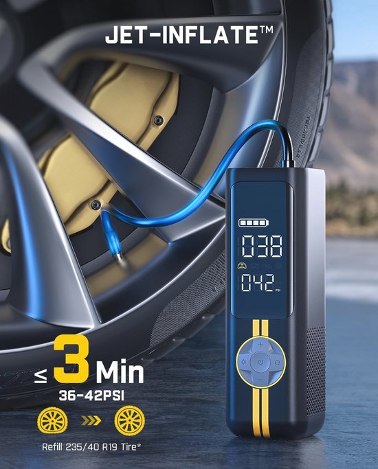 Draagbare Bandenpomp 150 PSI - Snelle Draadloze Luchtcompressor met Dubbel LCD-Display... | bol