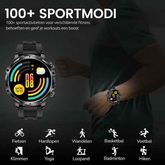 Royal Empire Smartwatch Heren - 53mm Sport Smartwatch - RVS & TPU Band ...