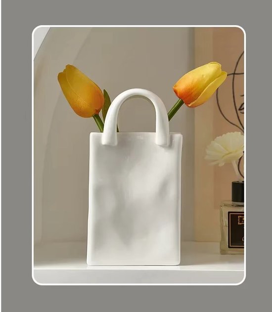 Moderne Vaas - Tas Design - Keramisch - WIT - Zeer Luxe - Modern Art ...