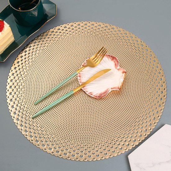 6 stuks ronde placemats, 38 cm uitgeholde wasbare placemats - gouden ...
