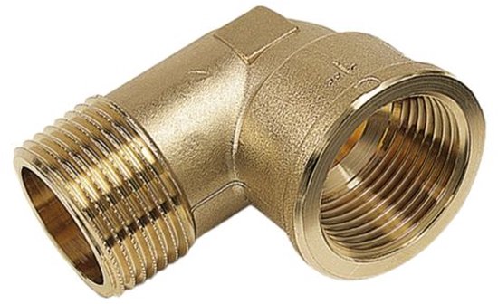 messing knie 90 graden, buitendraad x binnendraad 1/2 inch | bol