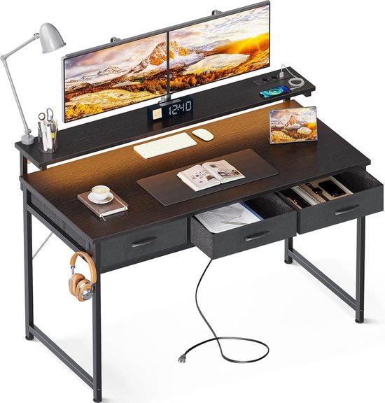 Bureau met 3 Lades en Monitorstandaard - Gaming Tafel met 2 ...
