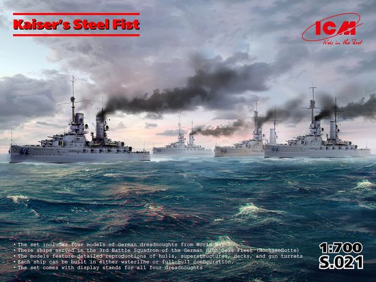 1:700 ICM S021 Kaiser’s Steel Fist - 4 kits van de Duitse Dreadnoughts ...