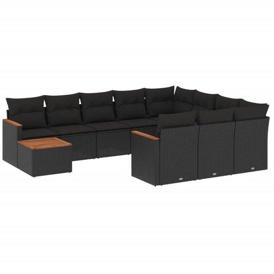 vidaXL 11-delige Loungeset - Poly Rattan - Zwart Loungeset ...